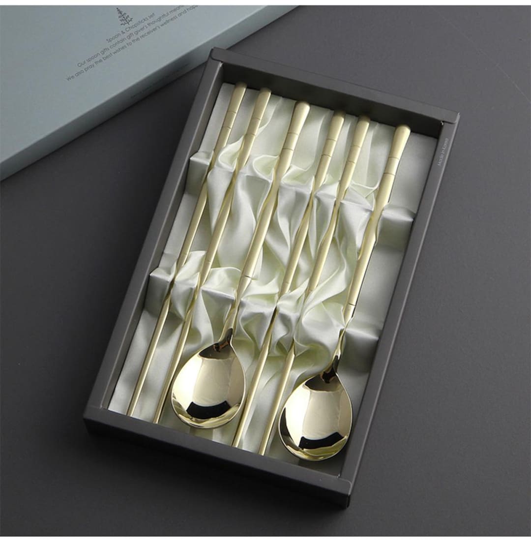 Korean Chopsticks Spoon Set, Gold Metal Sujeo Gift - Etsy