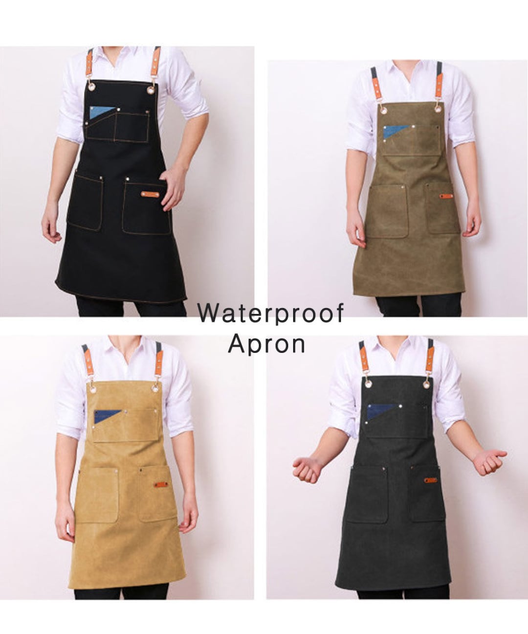 Waterproof Canvas Apron With Pockets Cross Back Adjustable for Women ...