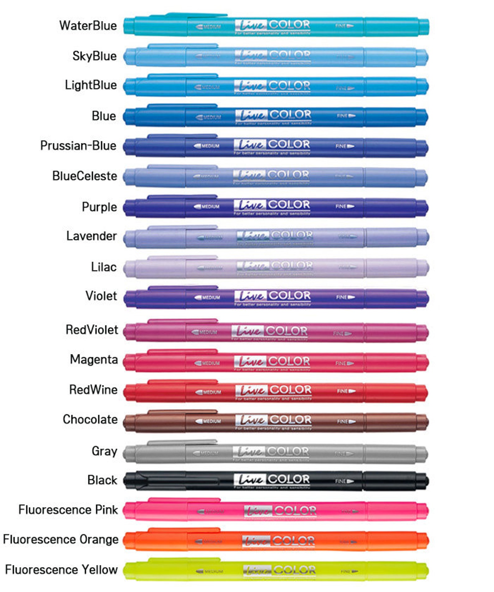36 Colors Set Monami Live Color Twin Liner Pen Markers Medium | Etsy