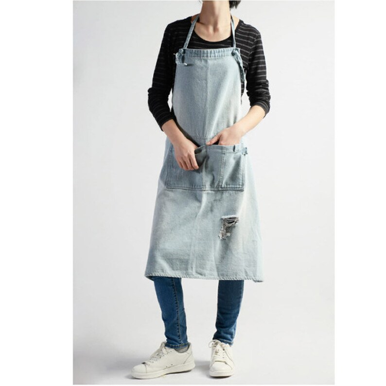 Washing Denim Apron With Pockets Adjustable for Women and Men - Etsy