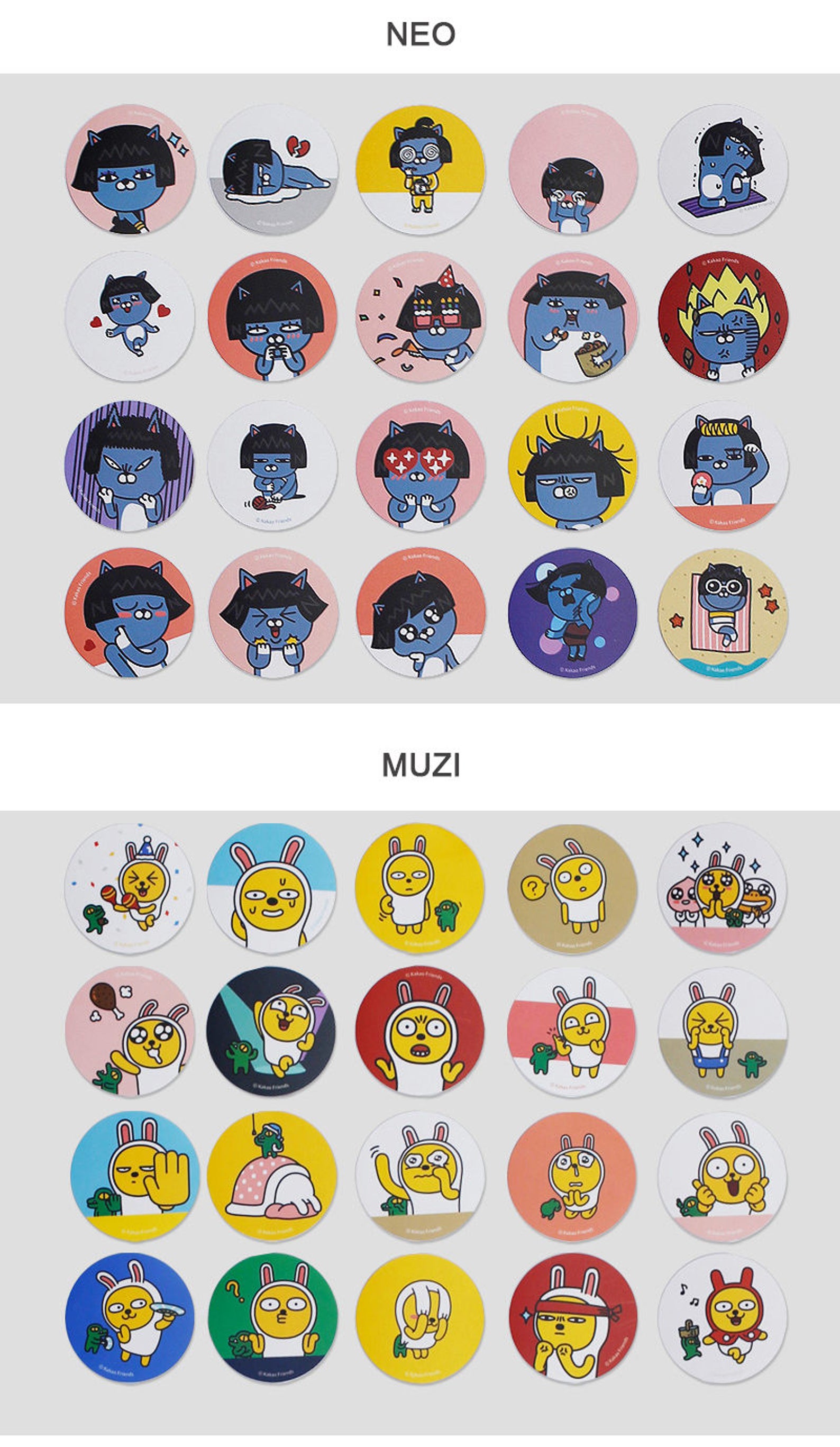 Kakao Friends Character Round Paper Stickers Official Goods - Etsy