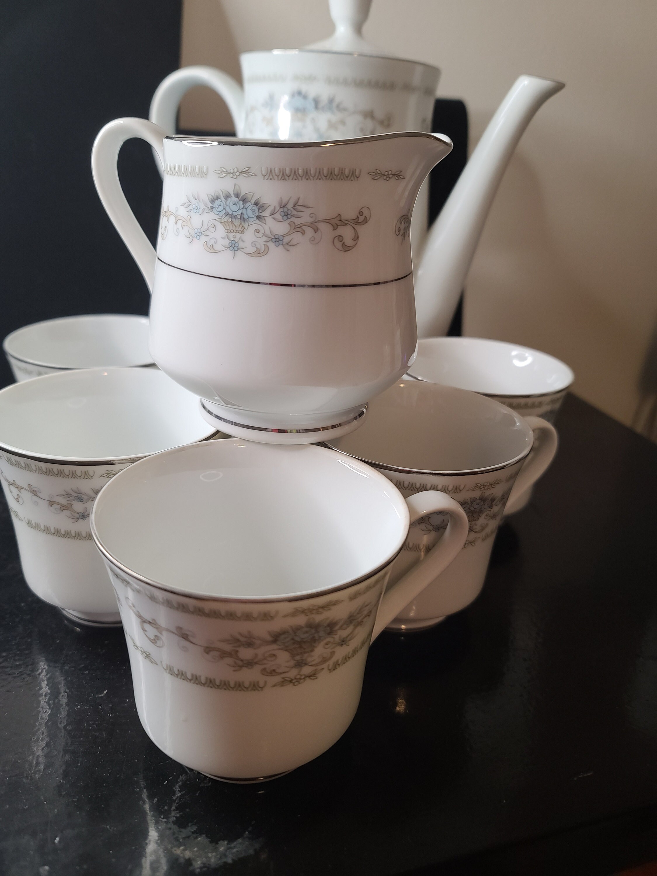 BEAUTIFUL Set of Diana Teapot, Six Teacups, Creamer Pitcher and Salt ...