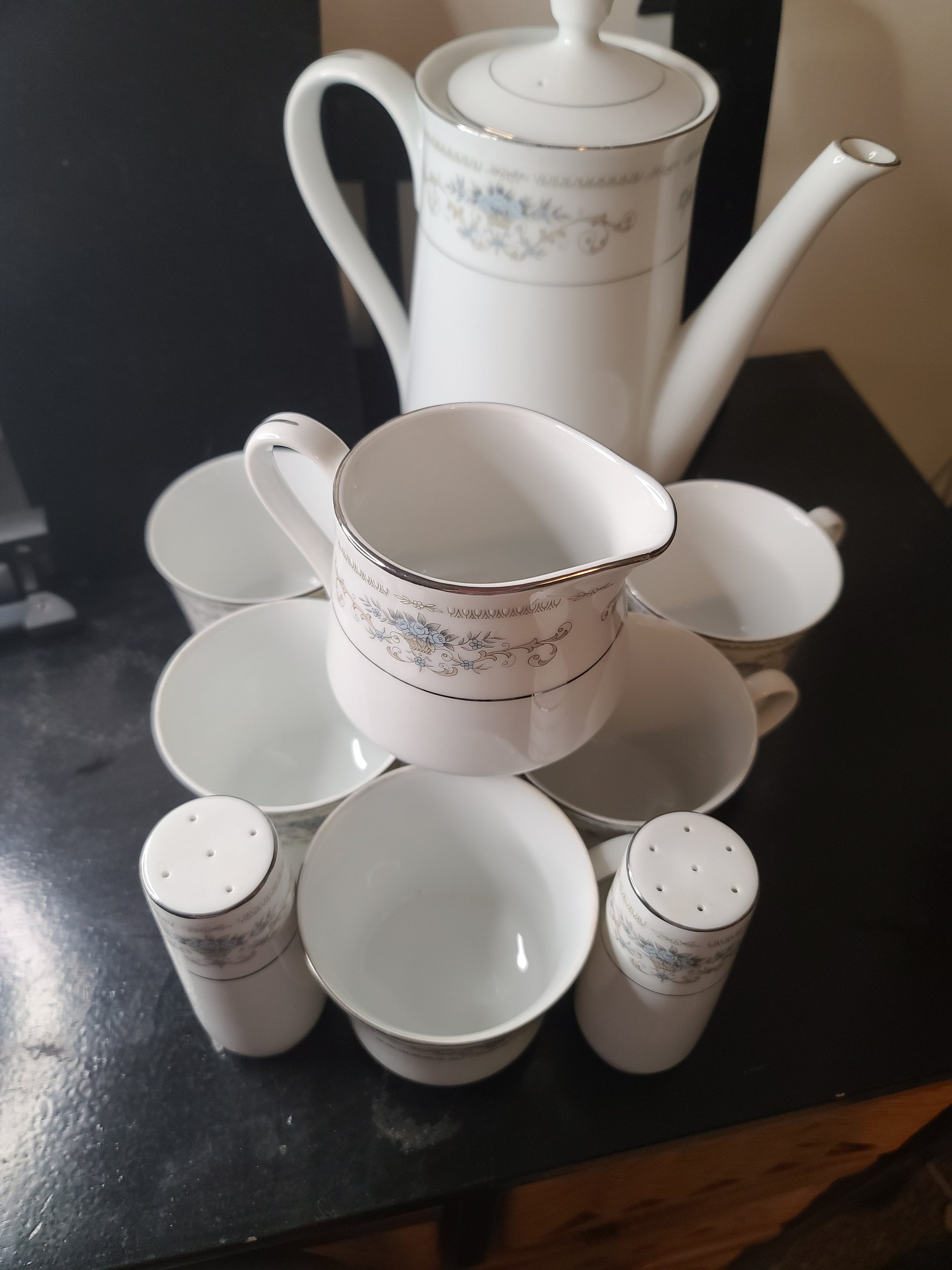 BEAUTIFUL Set of Diana Teapot, Six Teacups, Creamer Pitcher and Salt ...