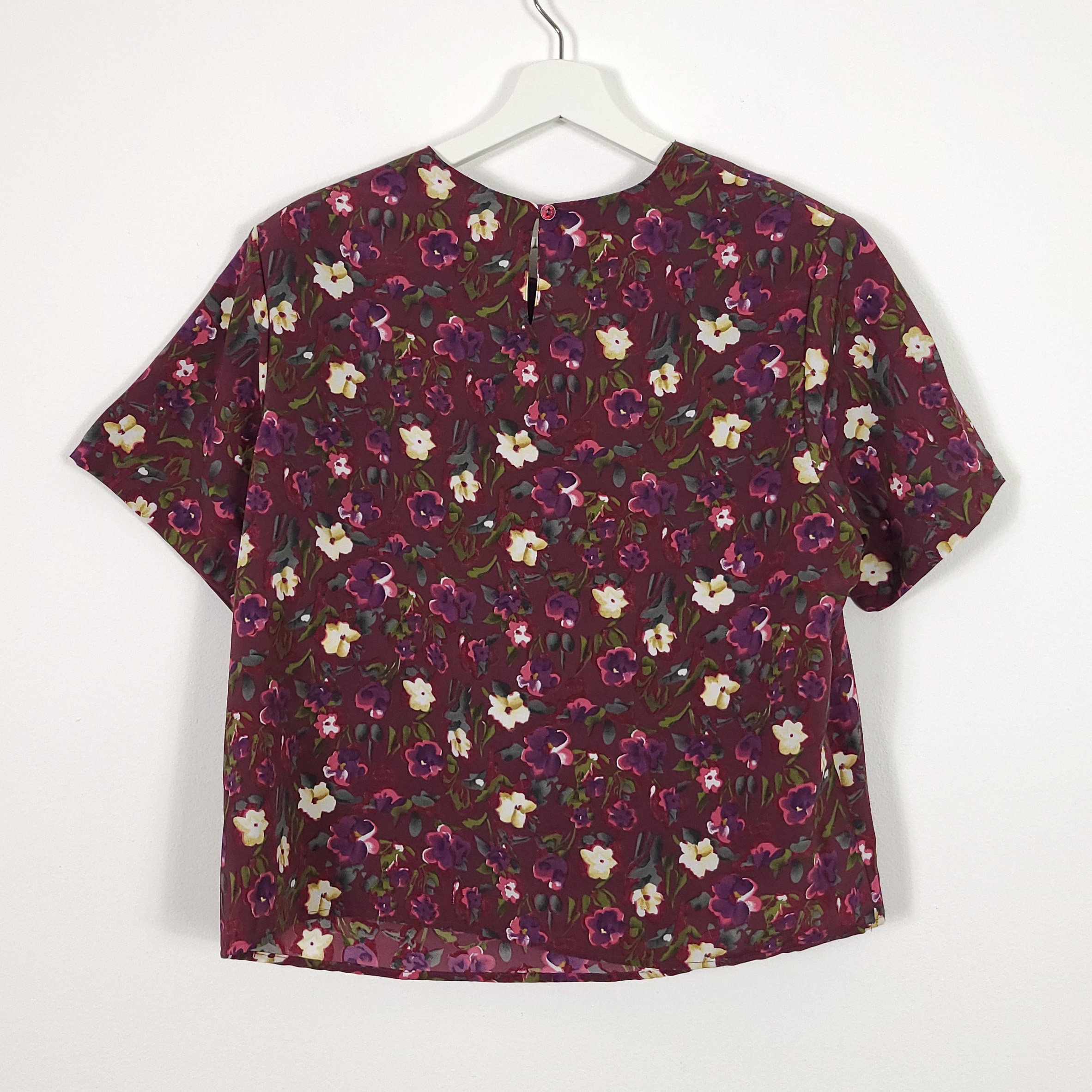 Vintage Jaclyn Smith Floral Print Padded Shoulder Short Sleeve Blouse