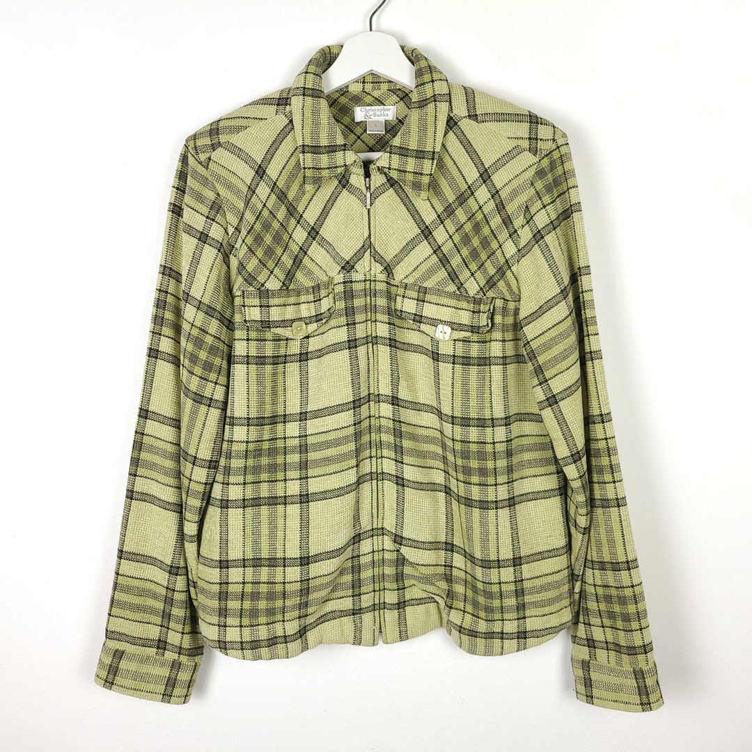 Y2K Christopher & Banks Green Plaid Western Shacket - Etsy