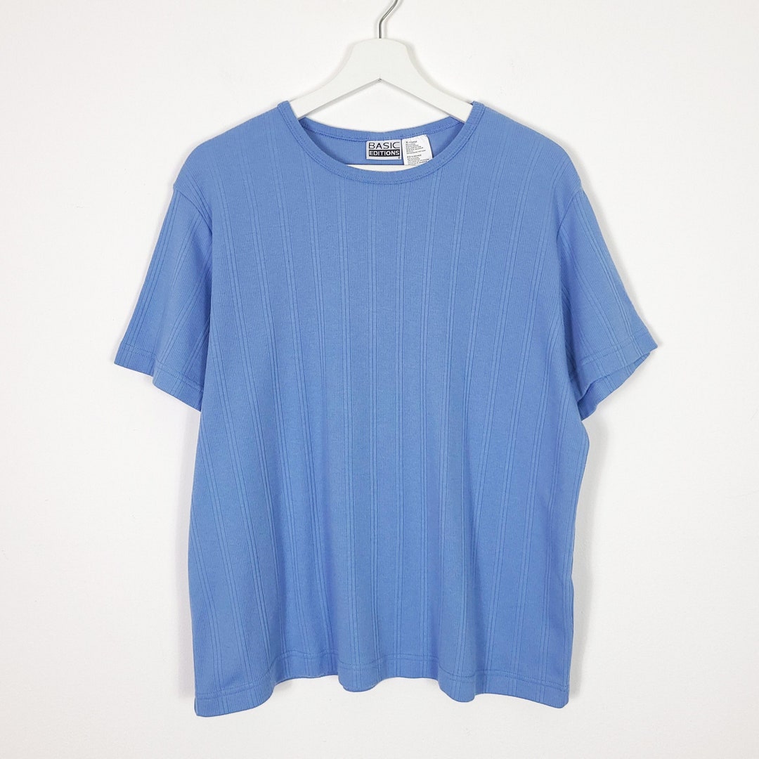 Vintage Basic Editions Blue Ribbed Crew Neck Tee - Etsy