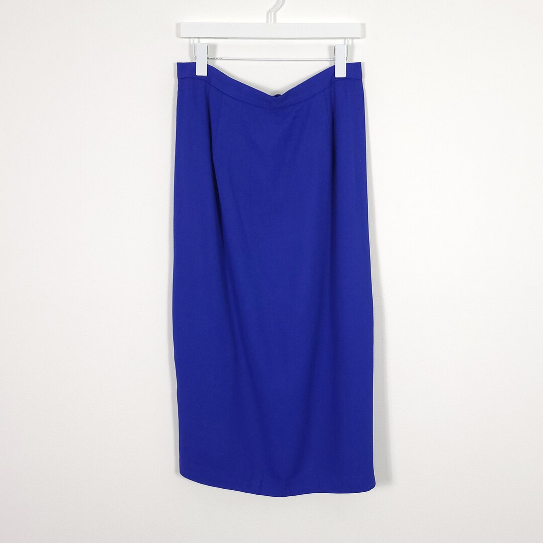 Vintage Made in USA Royal Blue Side Slit Midi Skirt - Etsy