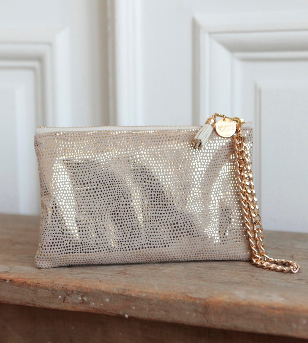Beige and Gold Wedding Clutch Bag in Suede. - Etsy
