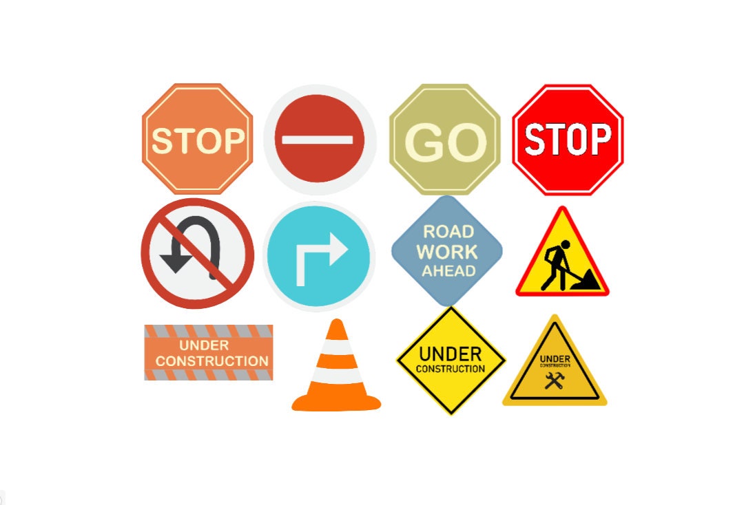 Construction Road Sign Stickers Set of 12 vinyl decal street | Etsy