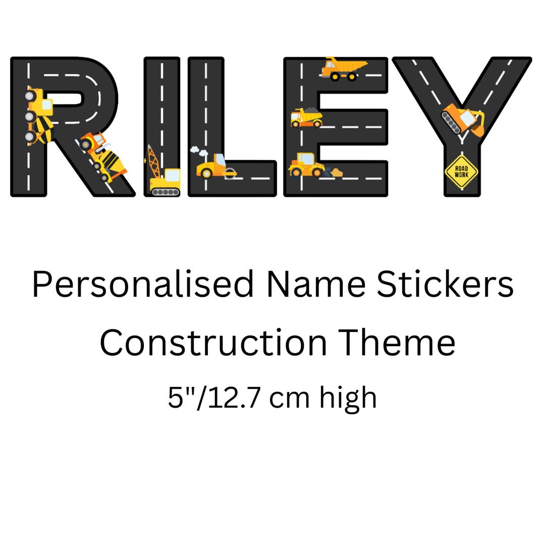 Personalised Name Stickers, Construction Name Stickers, Transport Theme ...