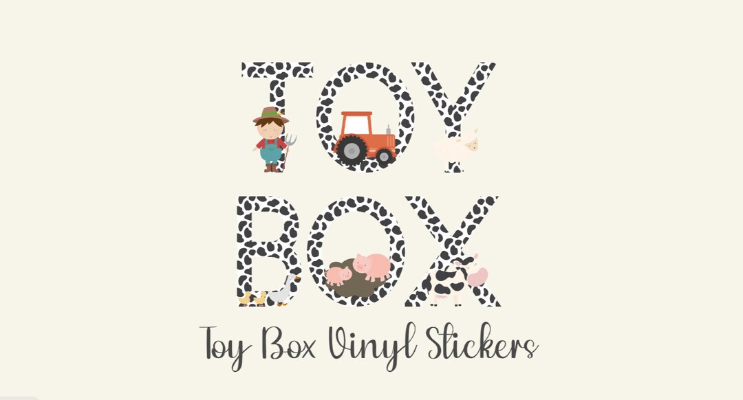 Toy Box Vinyl Stickers Decorated With Farm Animals, Cow Print Toys ...