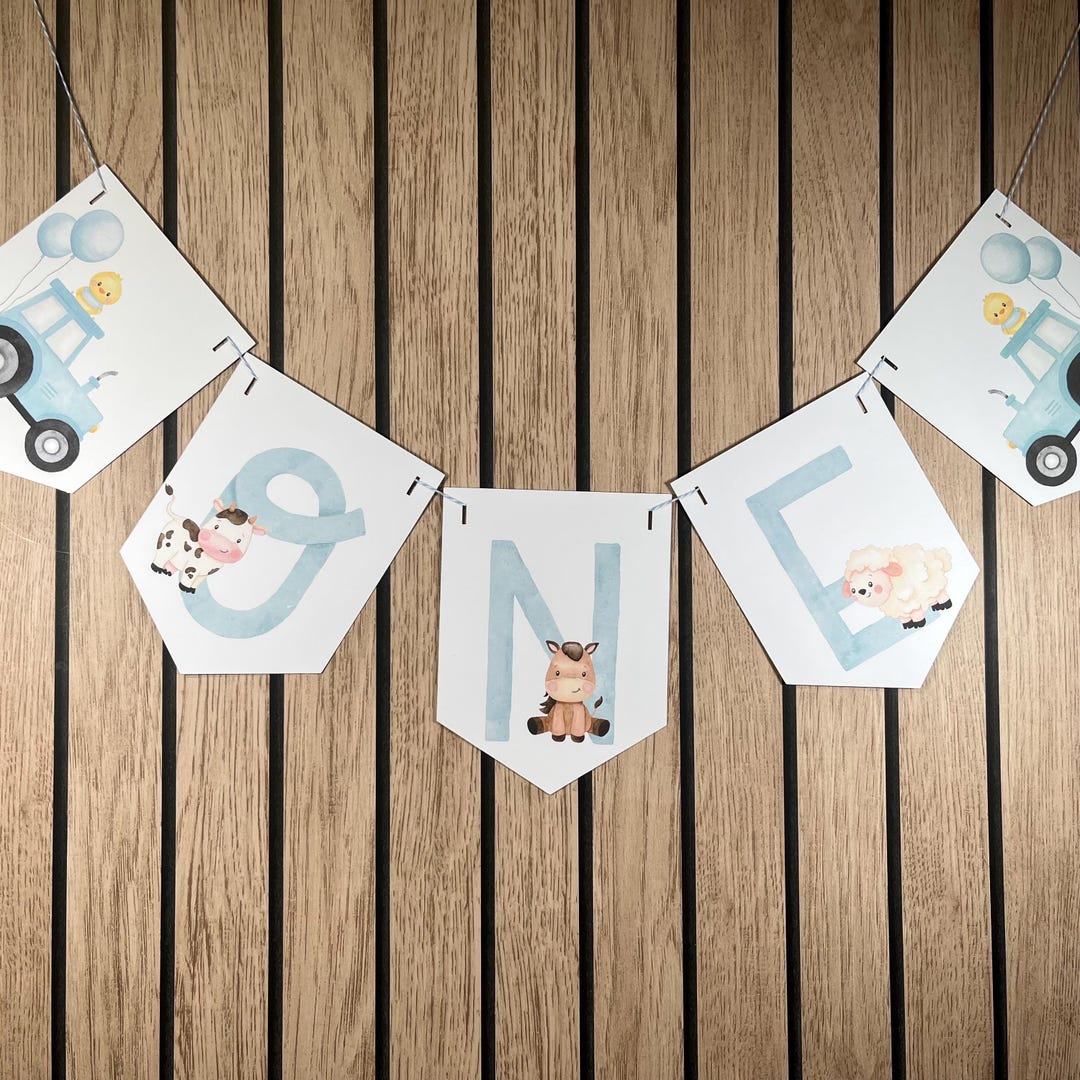 Farm Animals Birthday Bunting, Pink Farm Banner, Blue Farm Bunting, Red ...