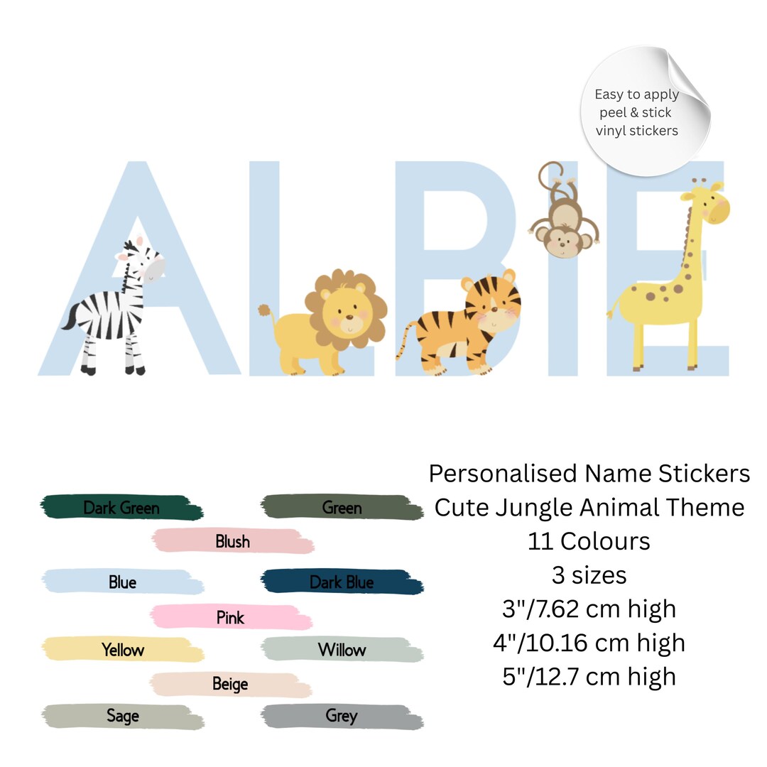 Personalized Jungle Animal Name Stickers: Safari Theme Decor - Etsy