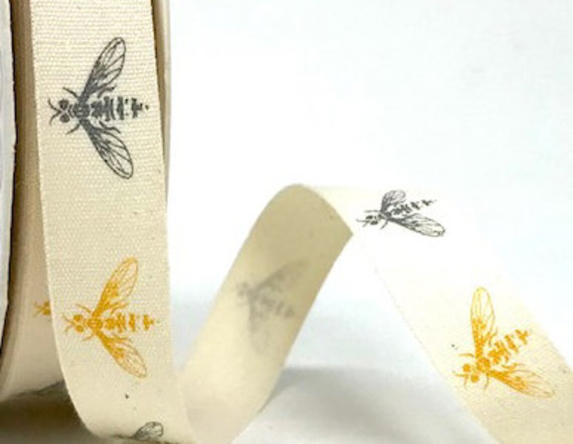 Bee Print Ribbon Cotton Ribbon Bee Theme Ribbon 15 Mm or 25 - Etsy