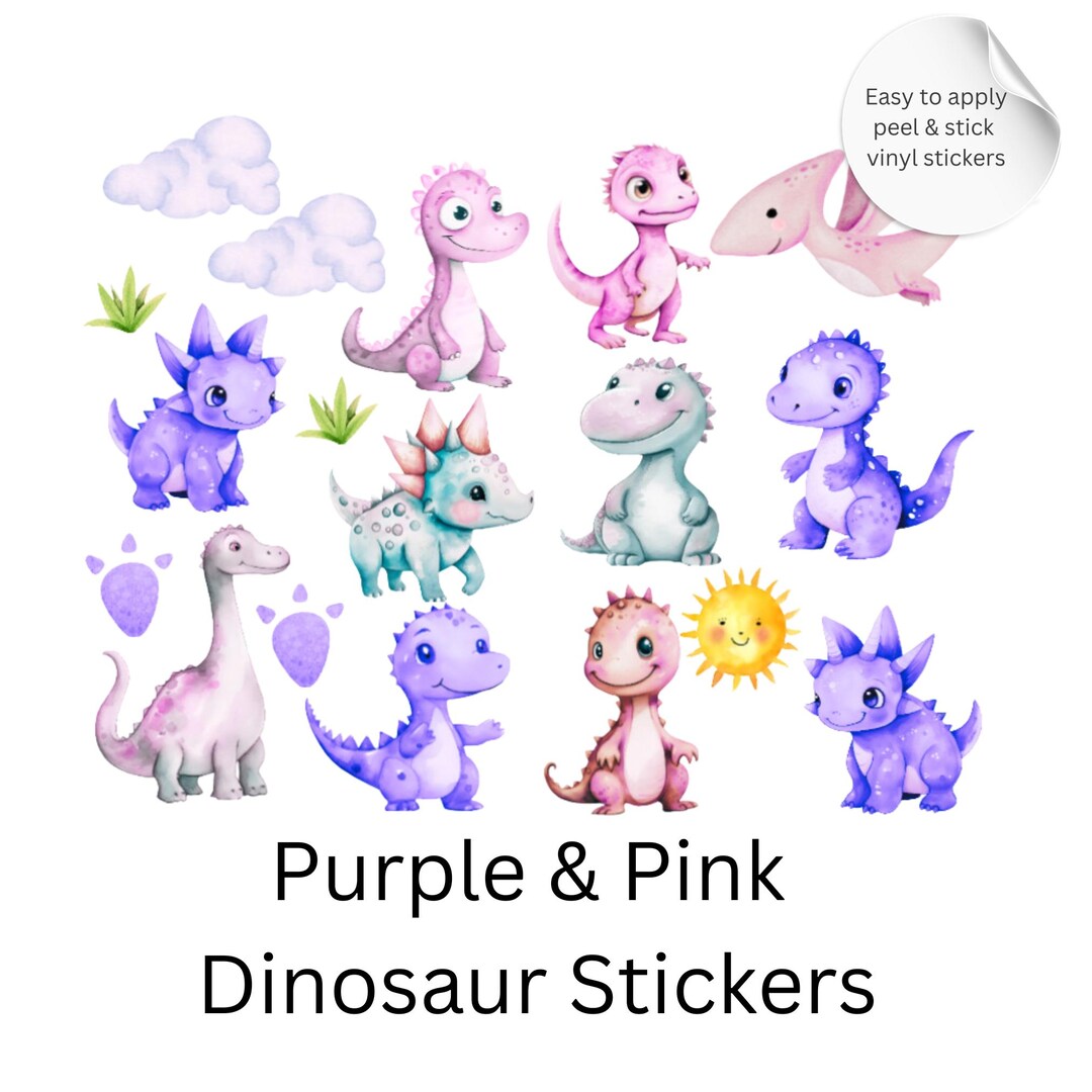 Dinosaur Theme Vinyl Sticker Set of 18, Cute Dino Stickers, Matte or ...