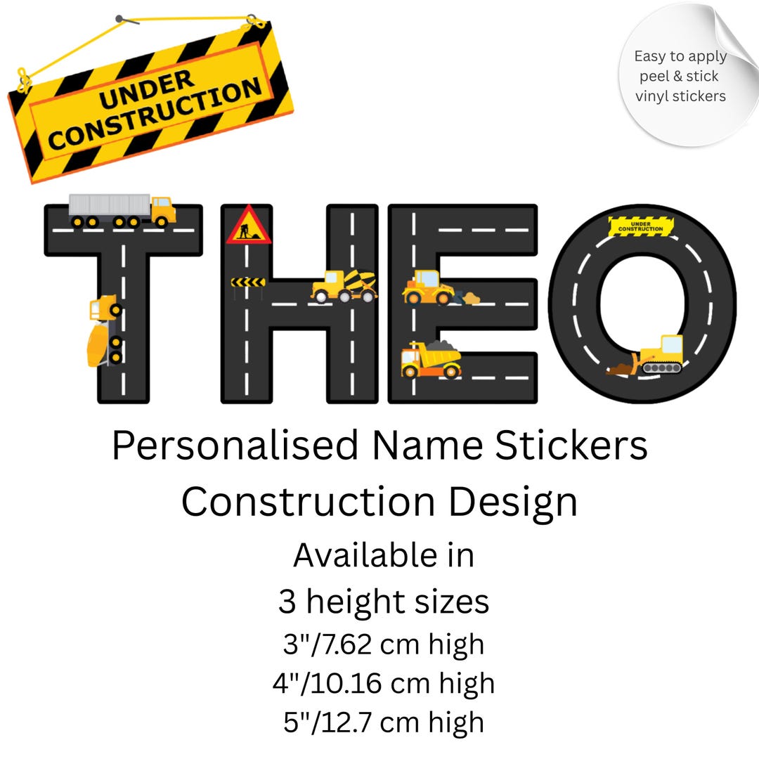Personalized Construction Vehicle Name Vinyl Wall Sticker - Road Letter ...