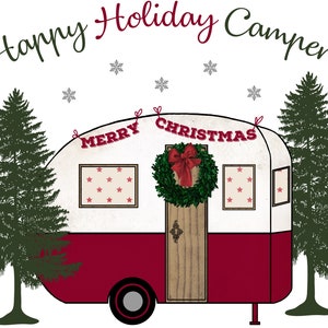Caravan Christmas Card, Happy Holidays Campers Christmas Card, Vintage ...