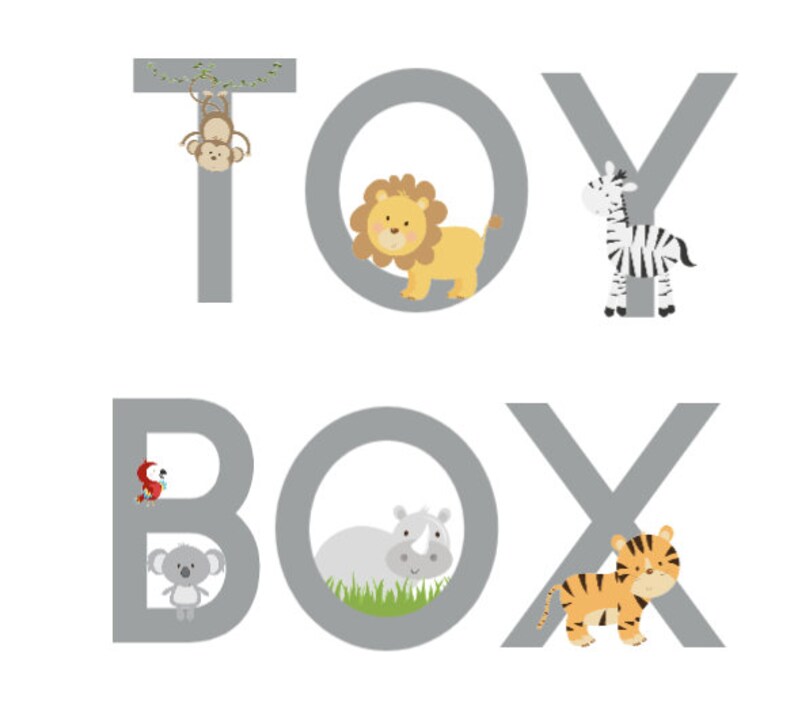 Safari Animal Toy Box Sticker, Jungle Nursery Decor, DIY Vinyl Letters ...