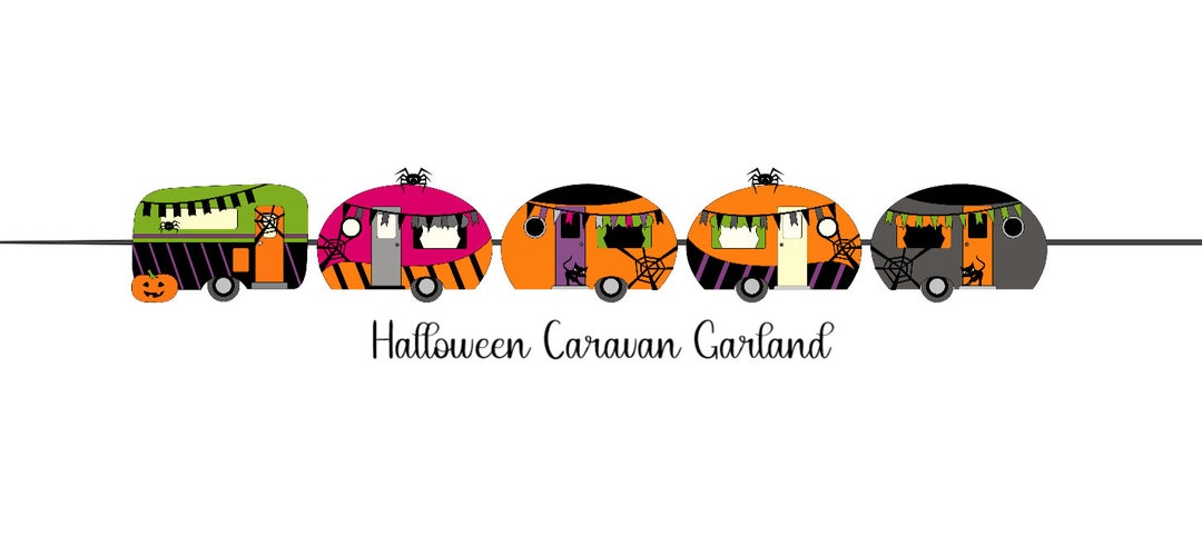 Halloween Caravan Bunting, Halloween Camper Garland, 5 Individual ...