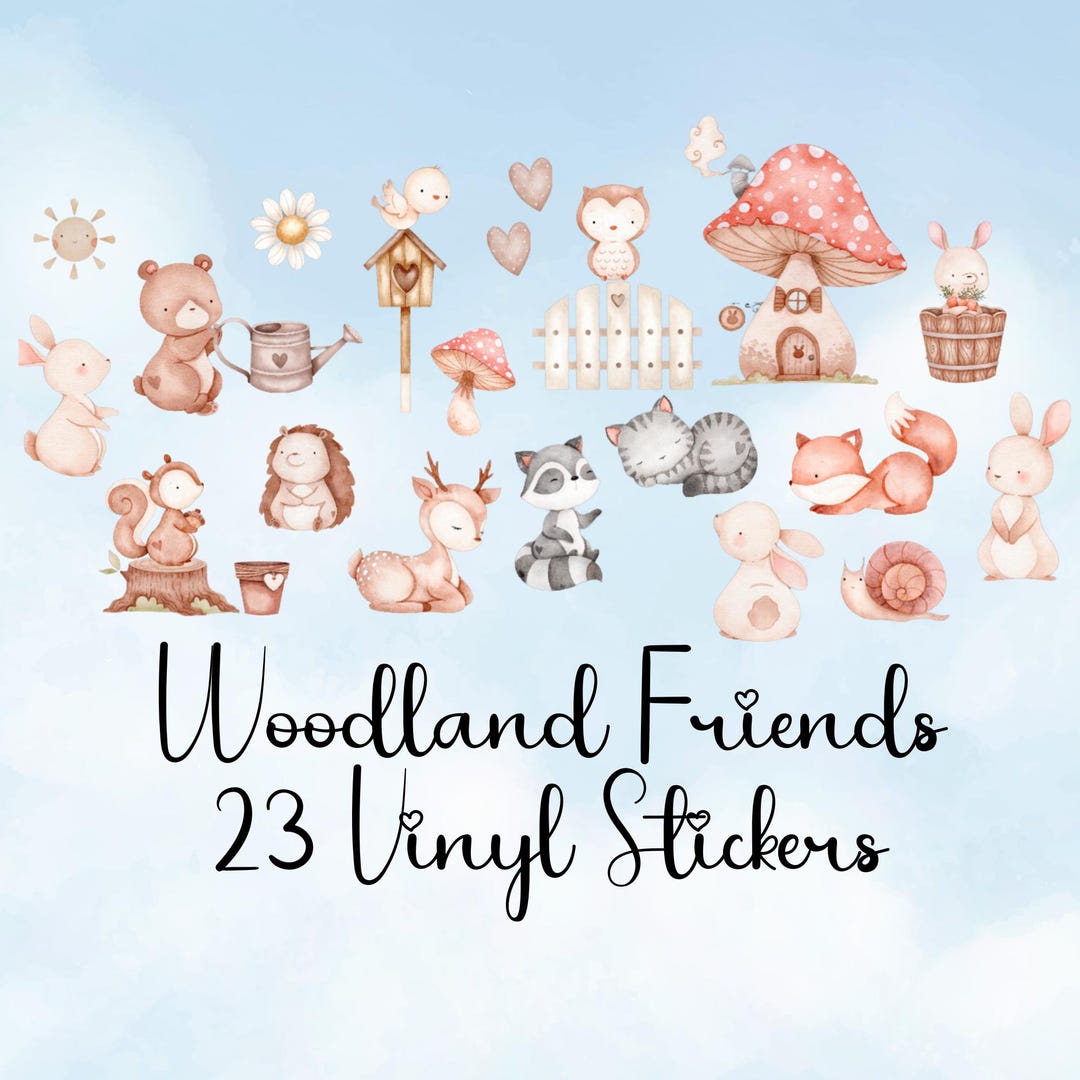 Woodland Animals Vinyl Stickers, Cute Forest Friends Stickers, Set of ...