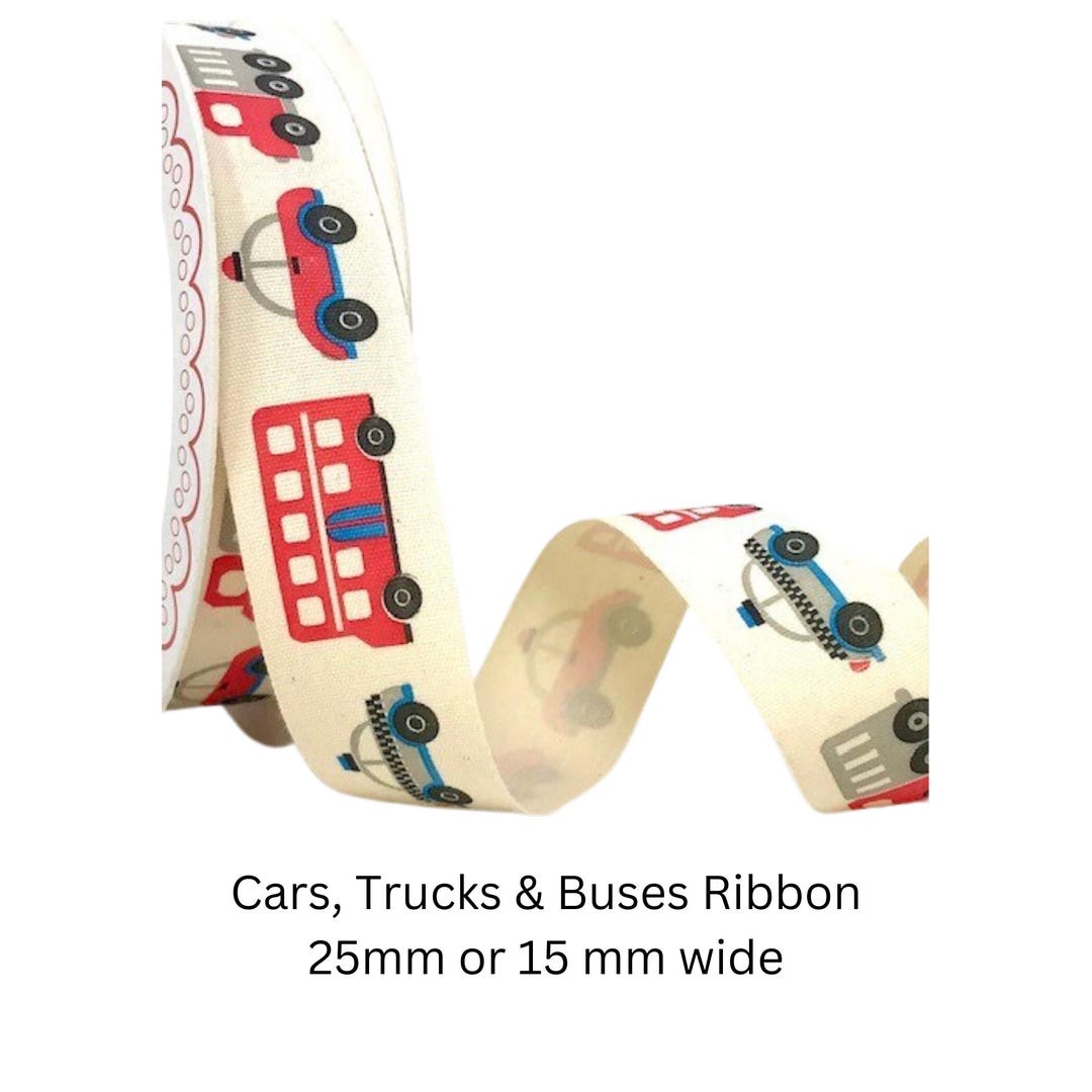 Transport Cotton Ribbon: Cars, Trucks, Buses - Cake & Gift Wrap (15mm ...