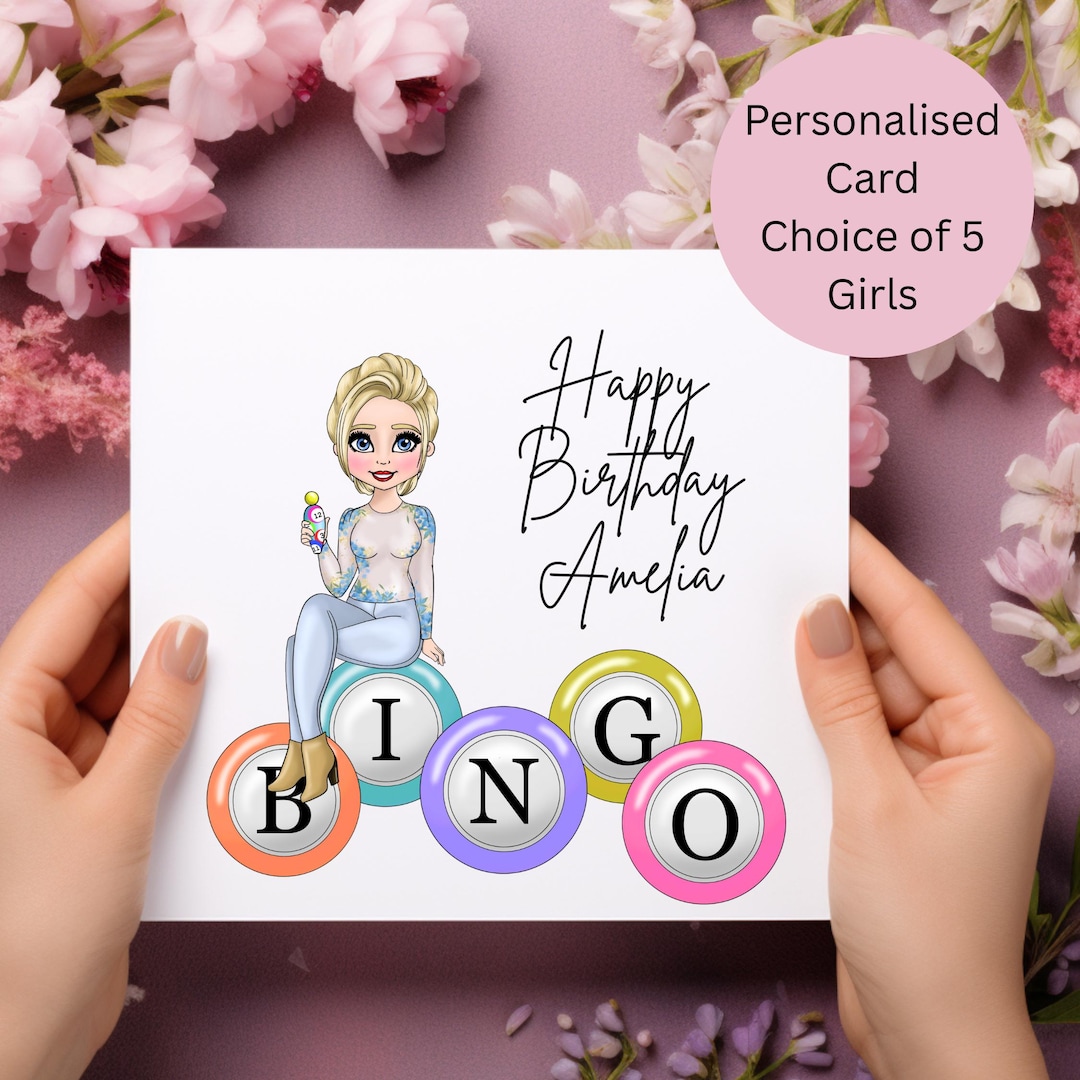 Personalised Happy Birthday Card Bingo Theme, Female Birthday Card ...