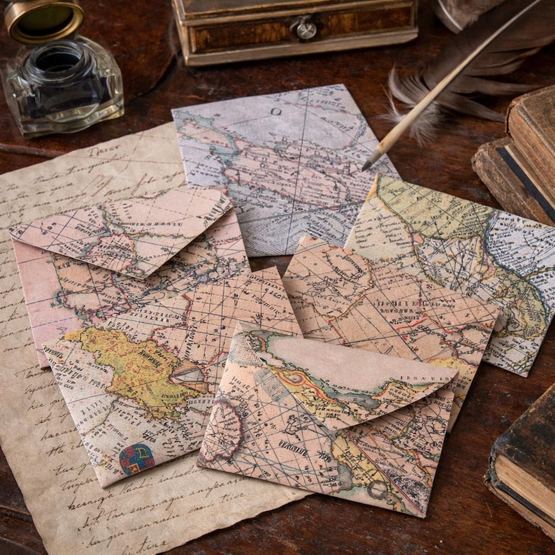 Handmade Vintage Map Envelopes - Set of 5, Travel Theme - Etsy