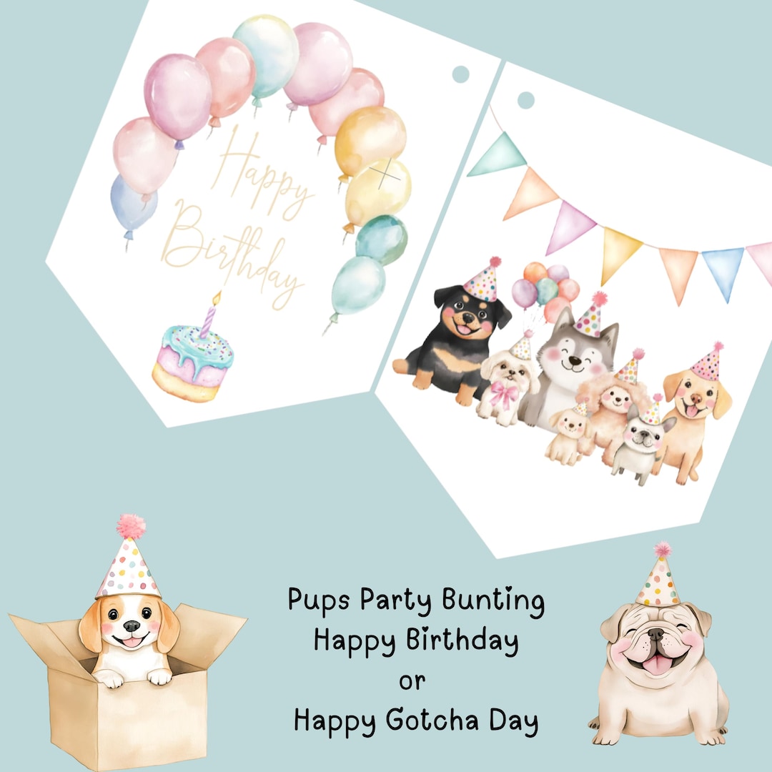Happy Gotcha Day Dog Theme, Happy Birthday Dog Theme, Party Pups Card ...