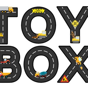 TOY BOX Stickers, TOYS Label, Construction Road Style, Transport Theme ...