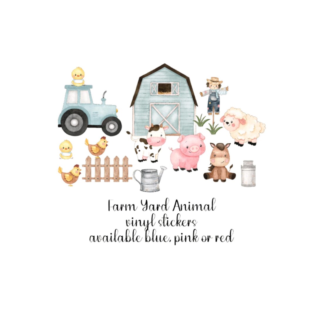 Farm Yard Animal Stickers, Pink Farm, Farm Animals Vinyl Decal Stickers ...
