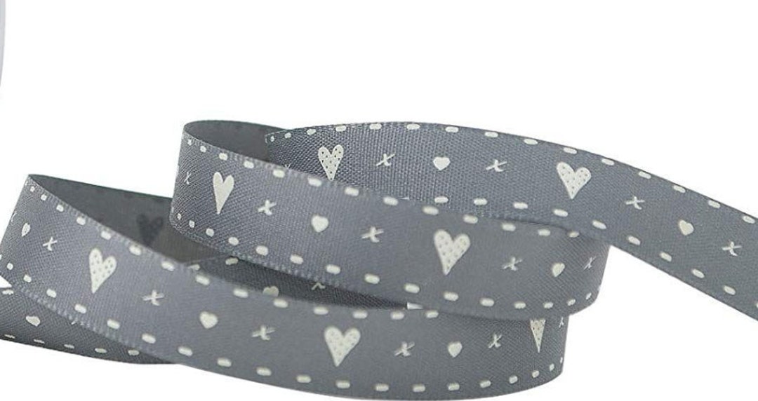 Heart Print Ribbon, Grey Heart Ribbon, Red Heart Ribbon, 15 Mm Ribbon ...