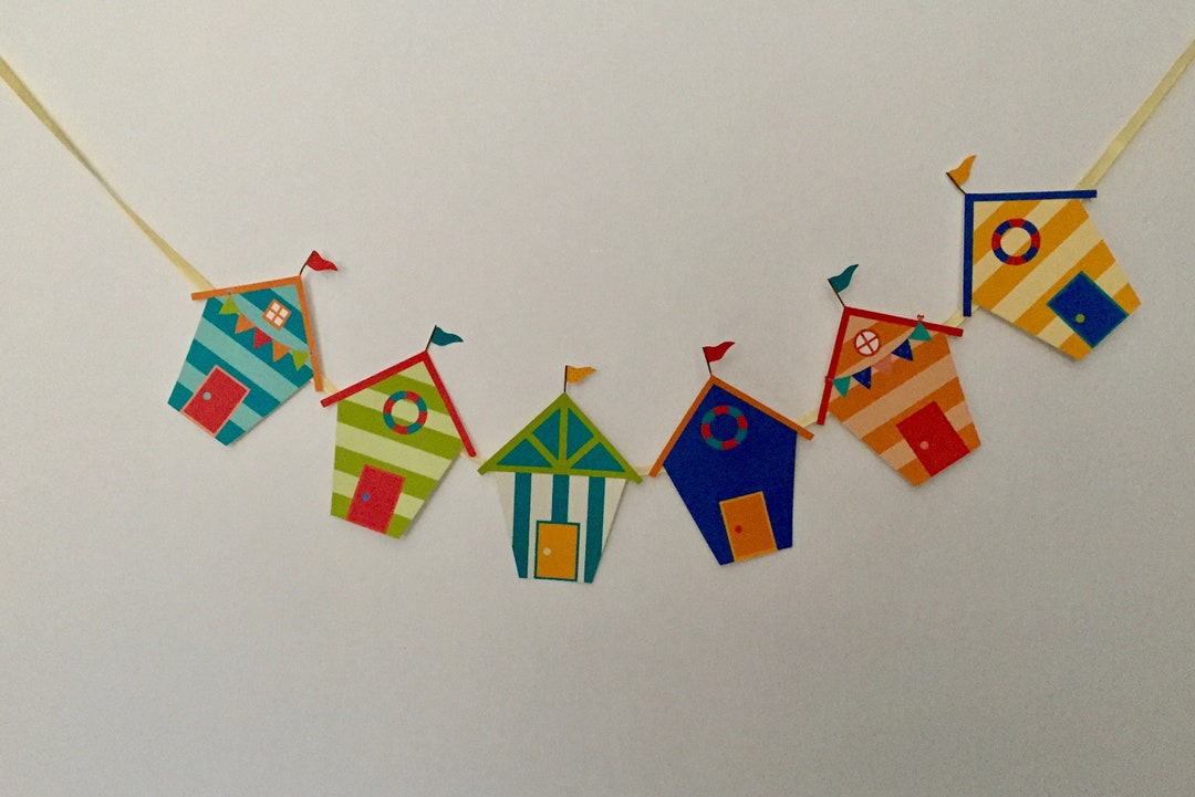 Colourful Beach Hut Bunting, Handcrafted Coast Decor, Bright Beach Hut ...
