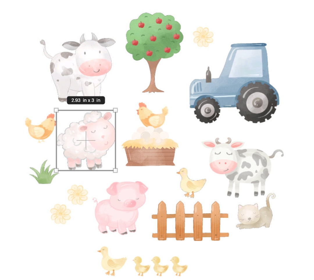 Farm Yard Stickers, Blue Farm Vinyl Decal Stickers, Wall Stickers, Kids ...