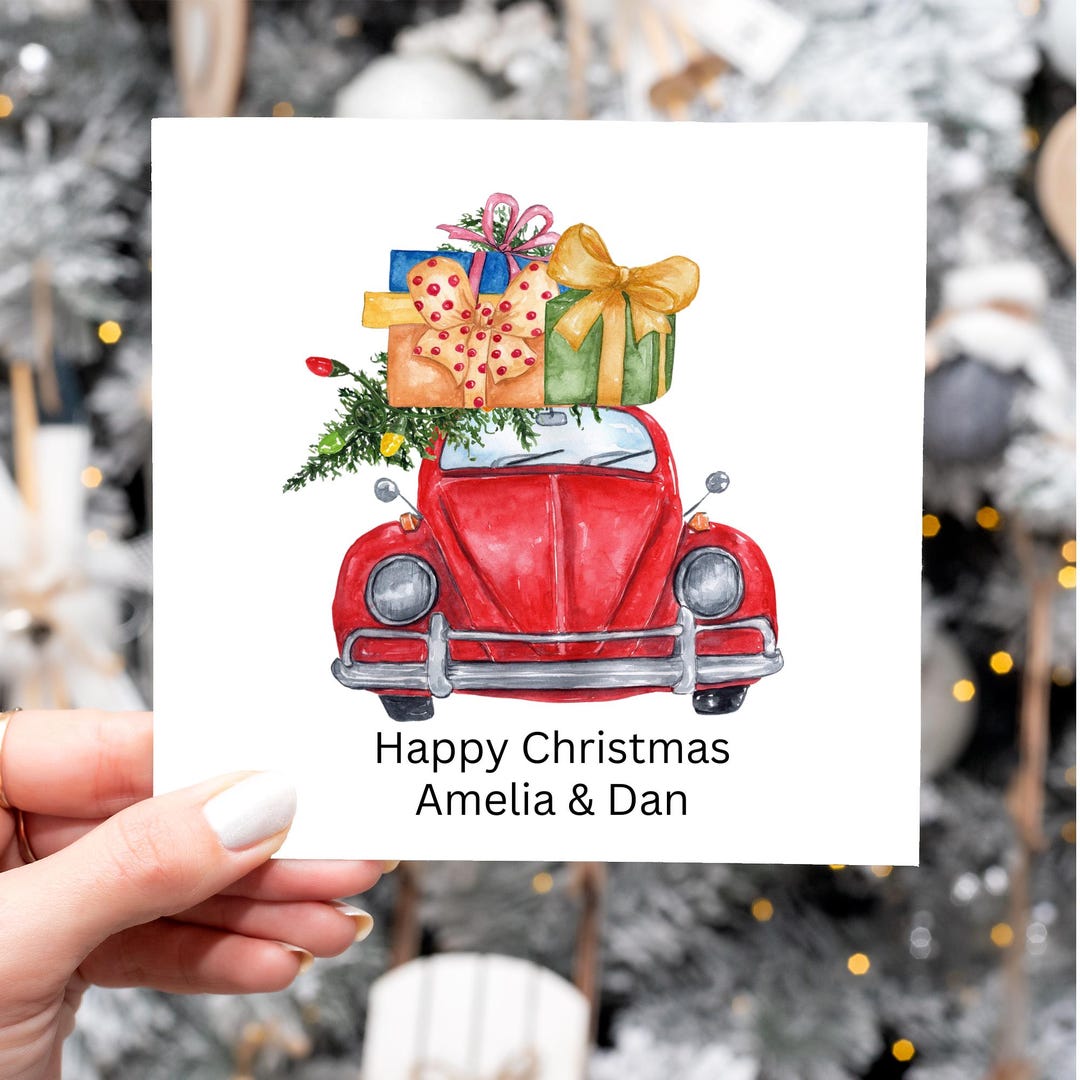 Personalised Christmas Card, Red Car Travelling Home for Christmas ...