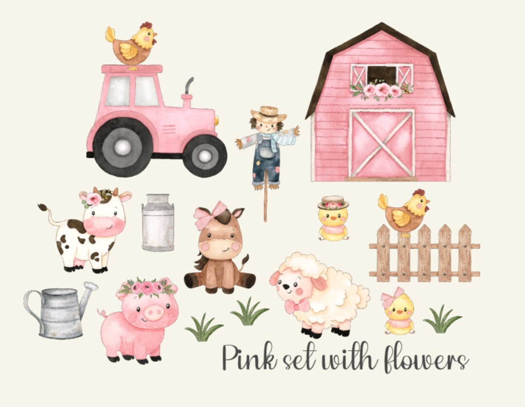 Pegatinas de animales de patio de granja, granja rosa, pegatinas de ...