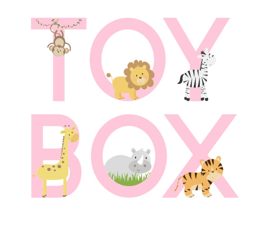 Safari Animal Toy Box Sticker, Jungle Nursery Decor, DIY Vinyl Letters ...