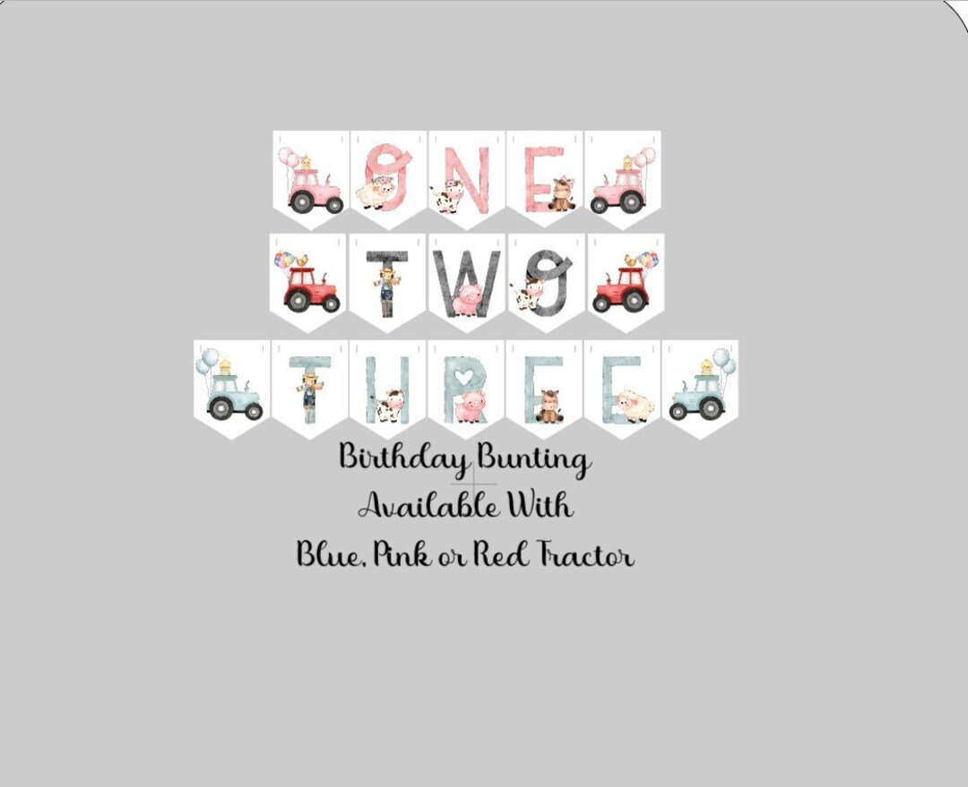 Farm Animals Birthday Bunting, Pink Farm Banner, Blue Farm Bunting, Red ...