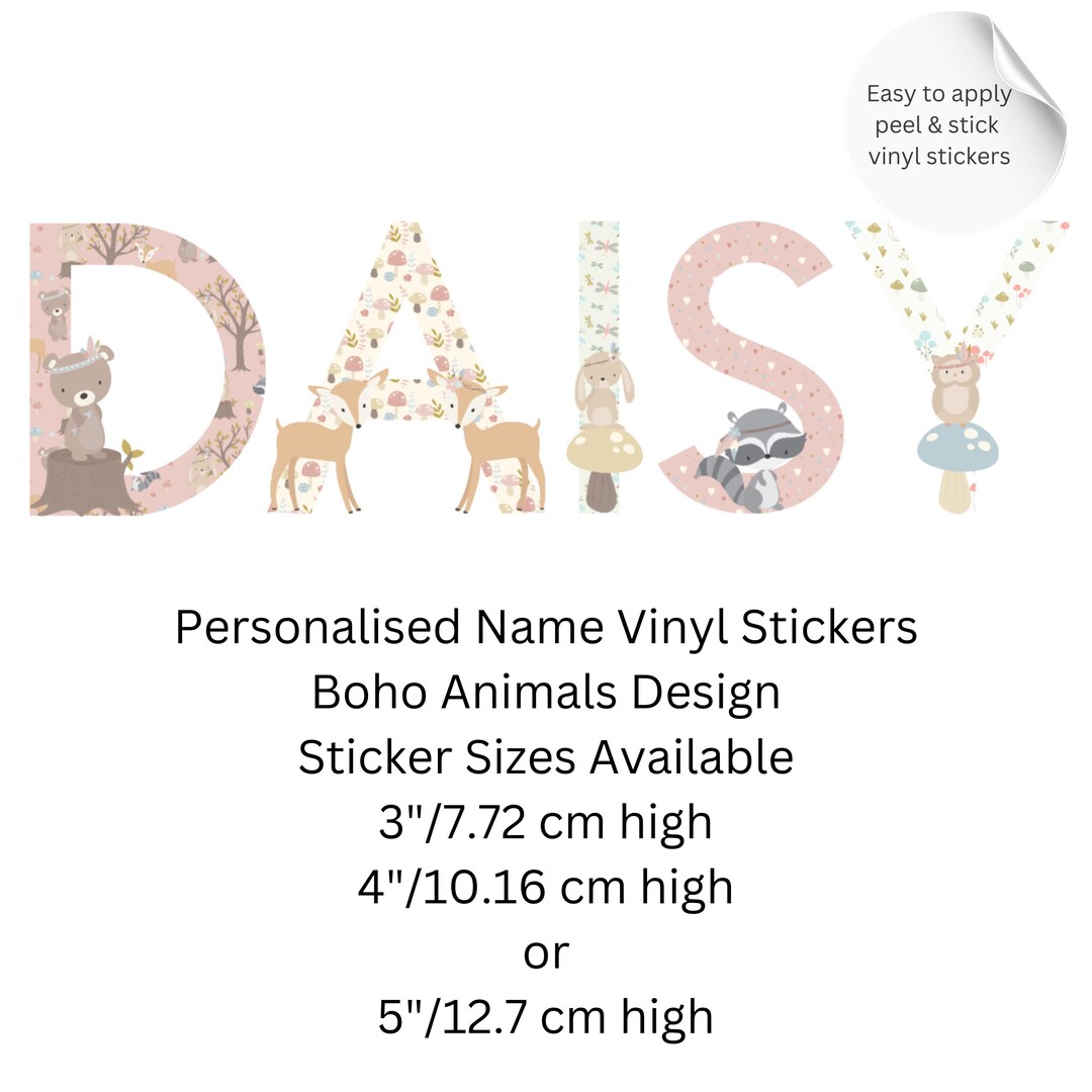 Personalised Boho Woodland Animal Name Stickers Nursery Vinyl Decal ...
