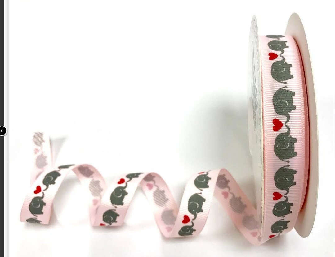 Elephant & Heart Print Grosgrain Ribbon, 16 Mm Ribbon, Pink or Blue ...