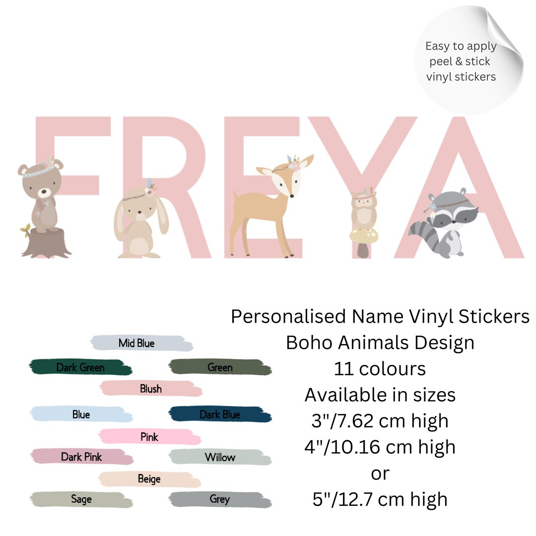 Personalized Boho Forest Animal Name Stickers: Vinyl Wall Decal - Etsy UK