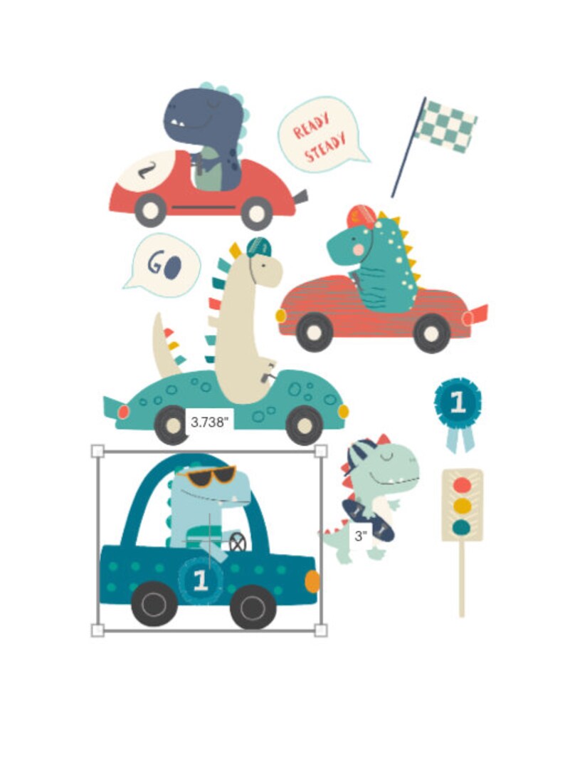 Dinosaur Stickers Racing Dinosaurs in Cars Vinyl Decal - Etsy