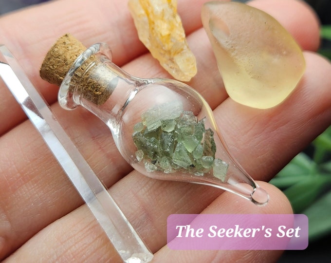 The Seeker's Set Moldavite Specimen Phenacite Crystal Lemurian Seed ...