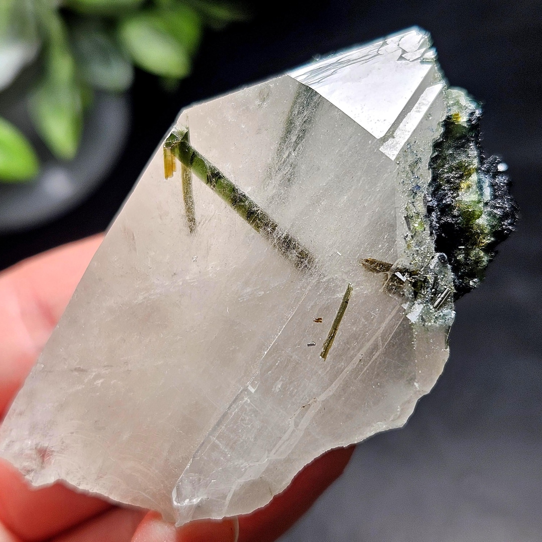 Green Tourmaline in Quartz Crystal 113.89g, Brazilian Quartz With ...
