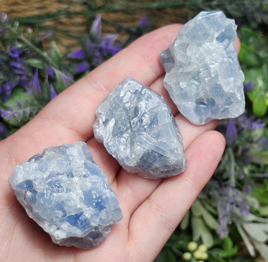 Blue Calcite Crystal - Palm Stone - Polished Blue Calcite - Blue ...