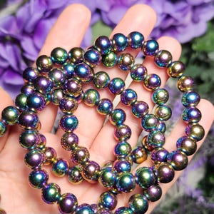Rainbow Hematite Bracelet - Hematite Stone Bracelet - Hematite Beads - Hematite Stretch Bracelet ...