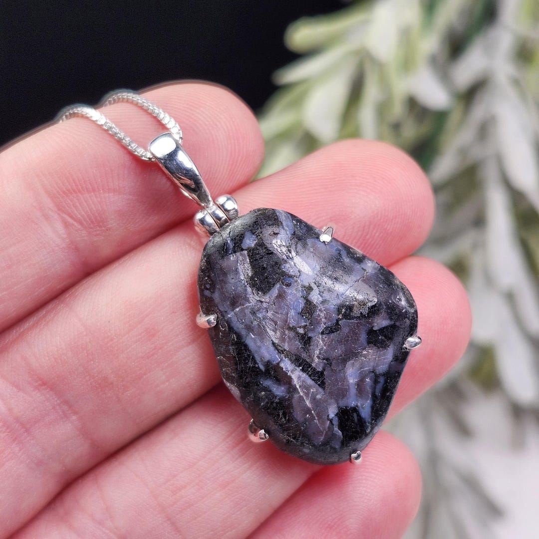 Mystic Merlinite Pendant, Sterling Silver Indigo Gabbro Merlinite ...