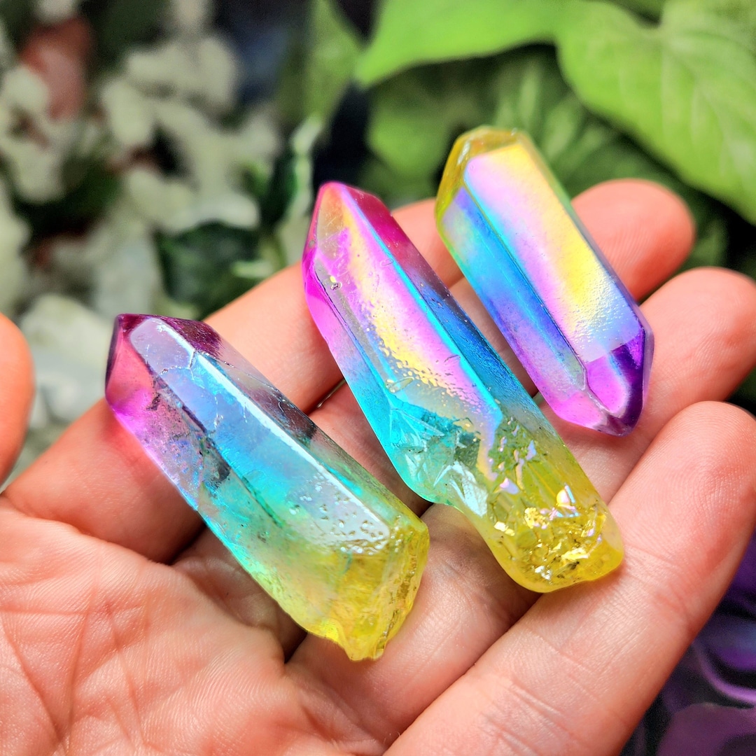 Rainbow Sunset Aura Quartz / Rainbow Aura Crystal / Rainbow Aura Quartz / Aura Quartz Crystal ...