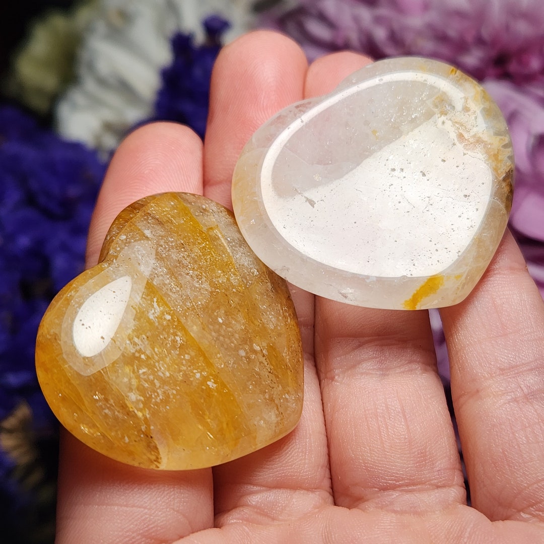 Citrine Heart - Natural Citrine Crystal - Worry Stone - Heart Carving ...