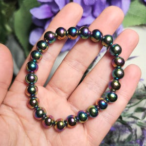 Rainbow Hematite Bracelet - Hematite Stone Bracelet - Hematite Beads - Hematite Stretch Bracelet ...
