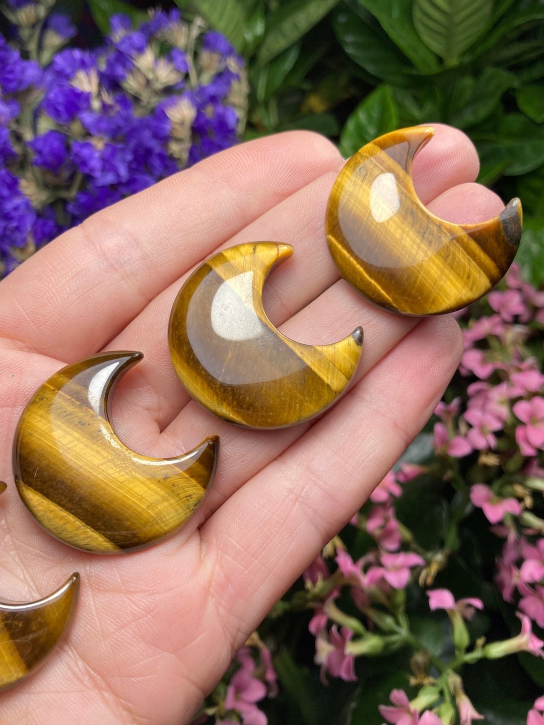 Tigers Eye Moon - Crystal Moon - Crescent Moon Carving - Gemstone Moon ...